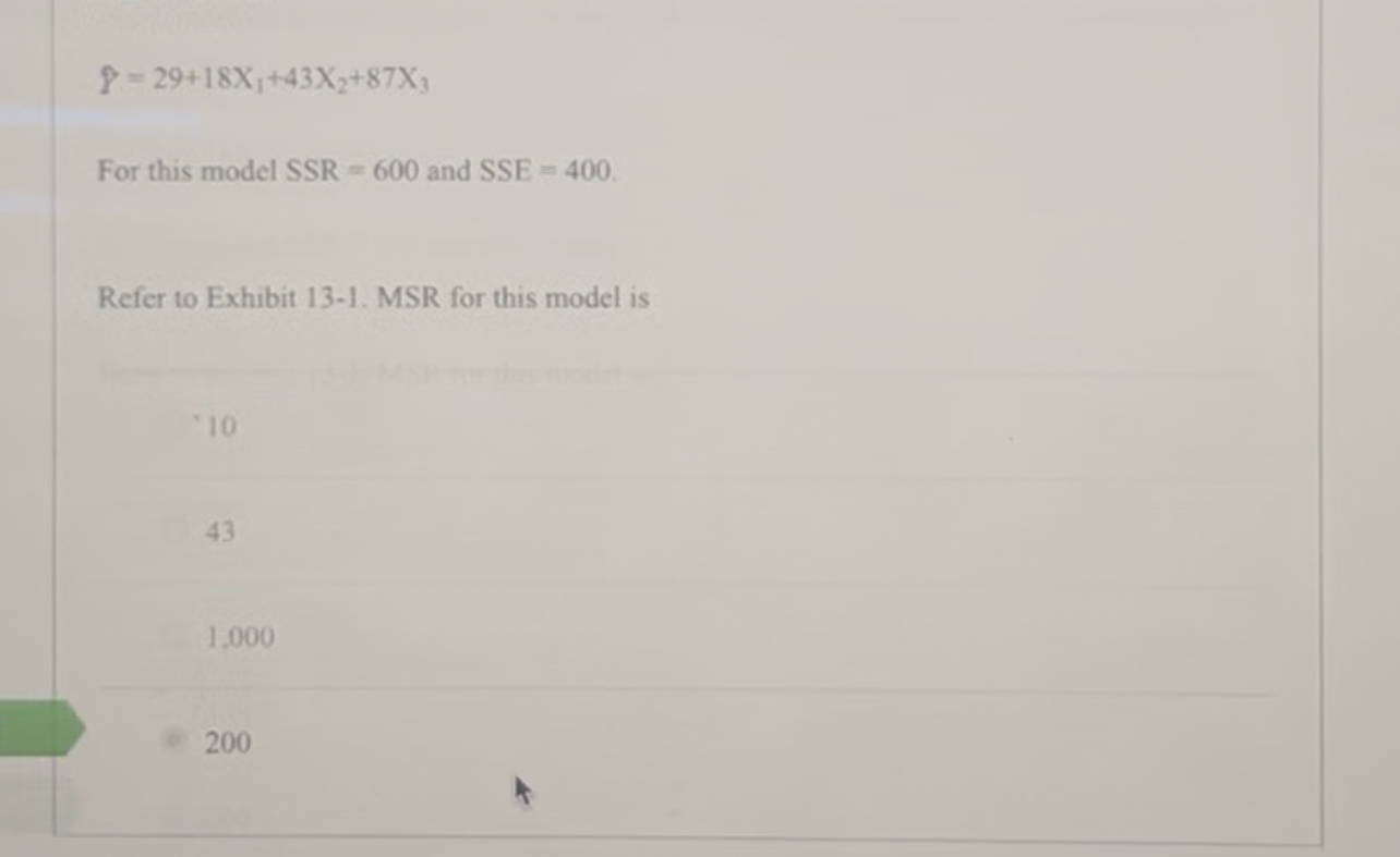 Solved P=29+18x1+43x2+87x3For this model SSR =600 ﻿and | Chegg.com
