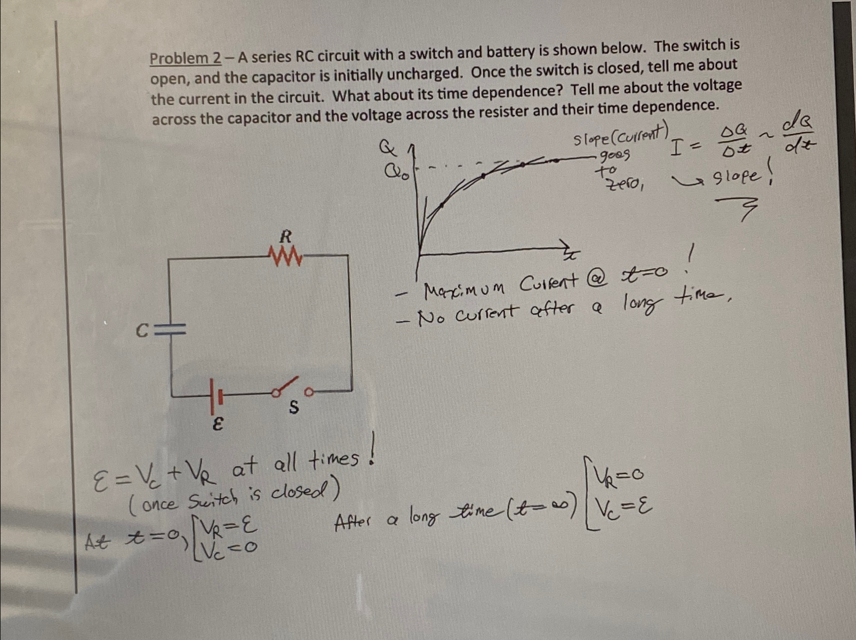 Solved Problem 2 - ﻿A series RC circuit with a switch and | Chegg.com