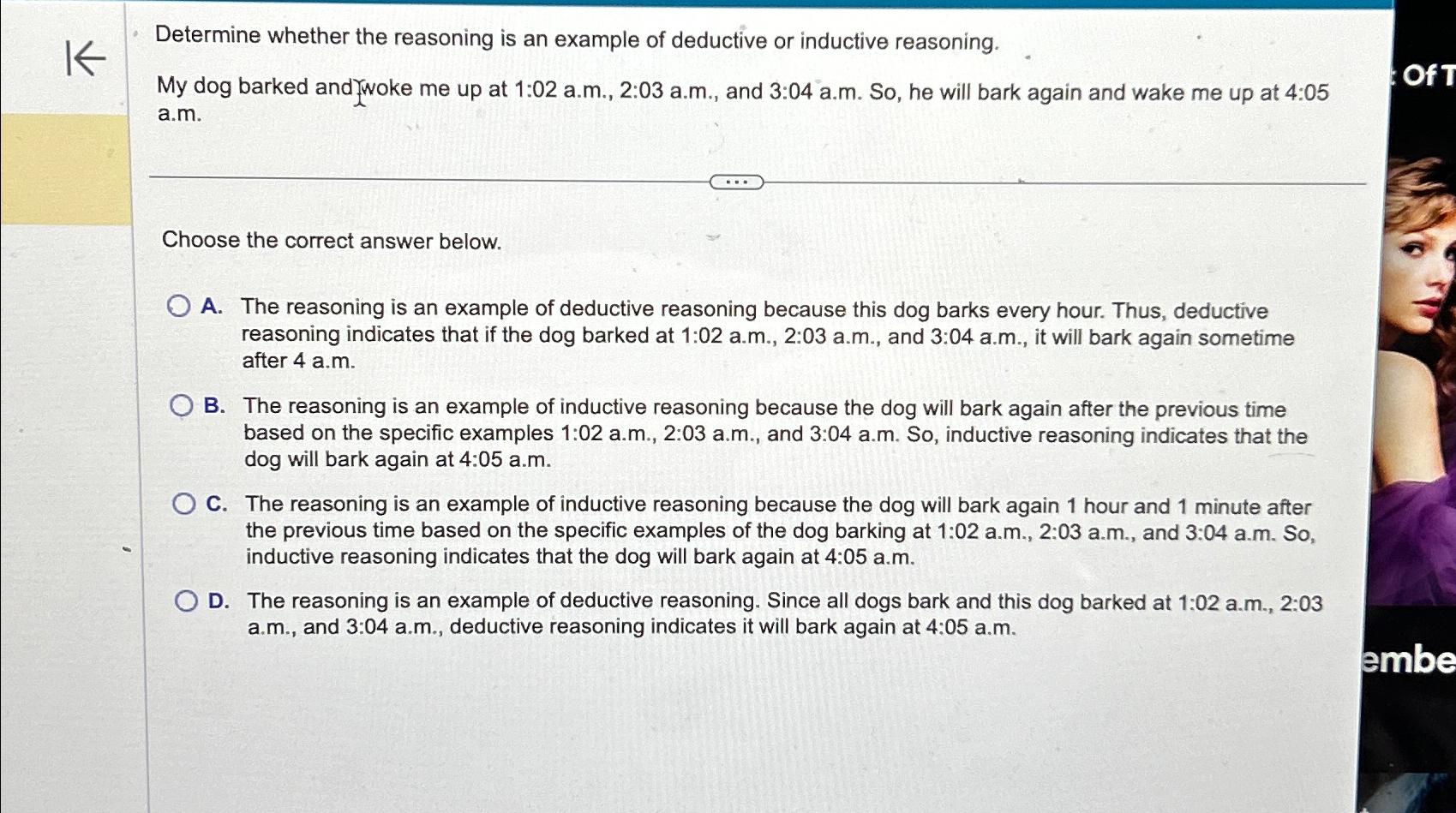 Solved Determine whether the reasoning is an example of | Chegg.com