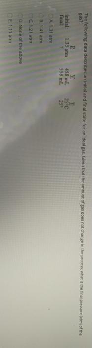 Solved The following data describes an initial and final | Chegg.com