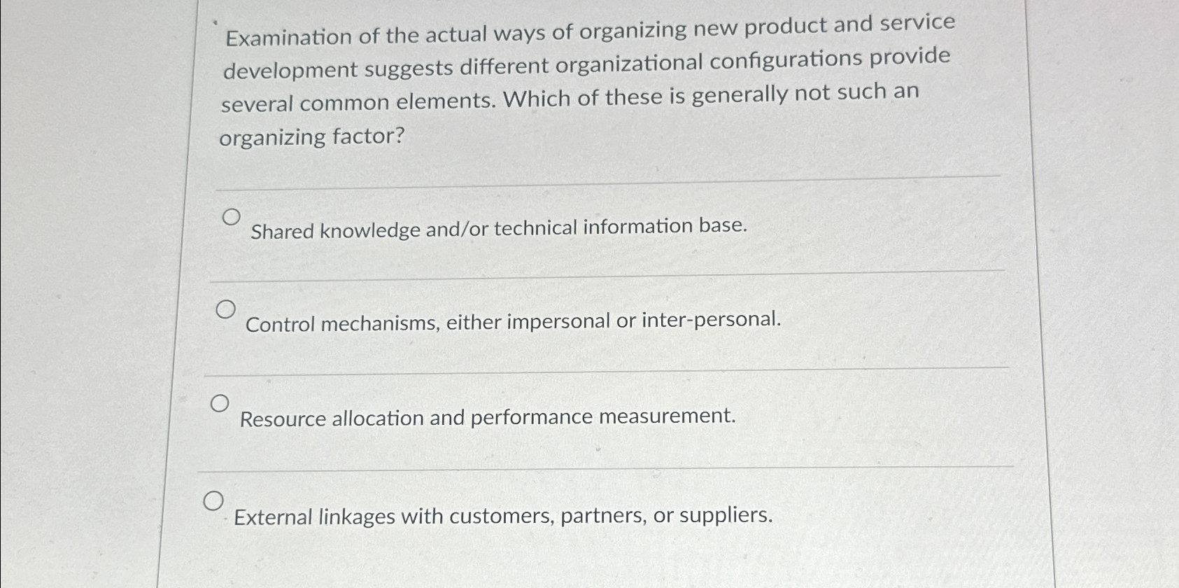 Solved Examination of the actual ways of organizing new | Chegg.com
