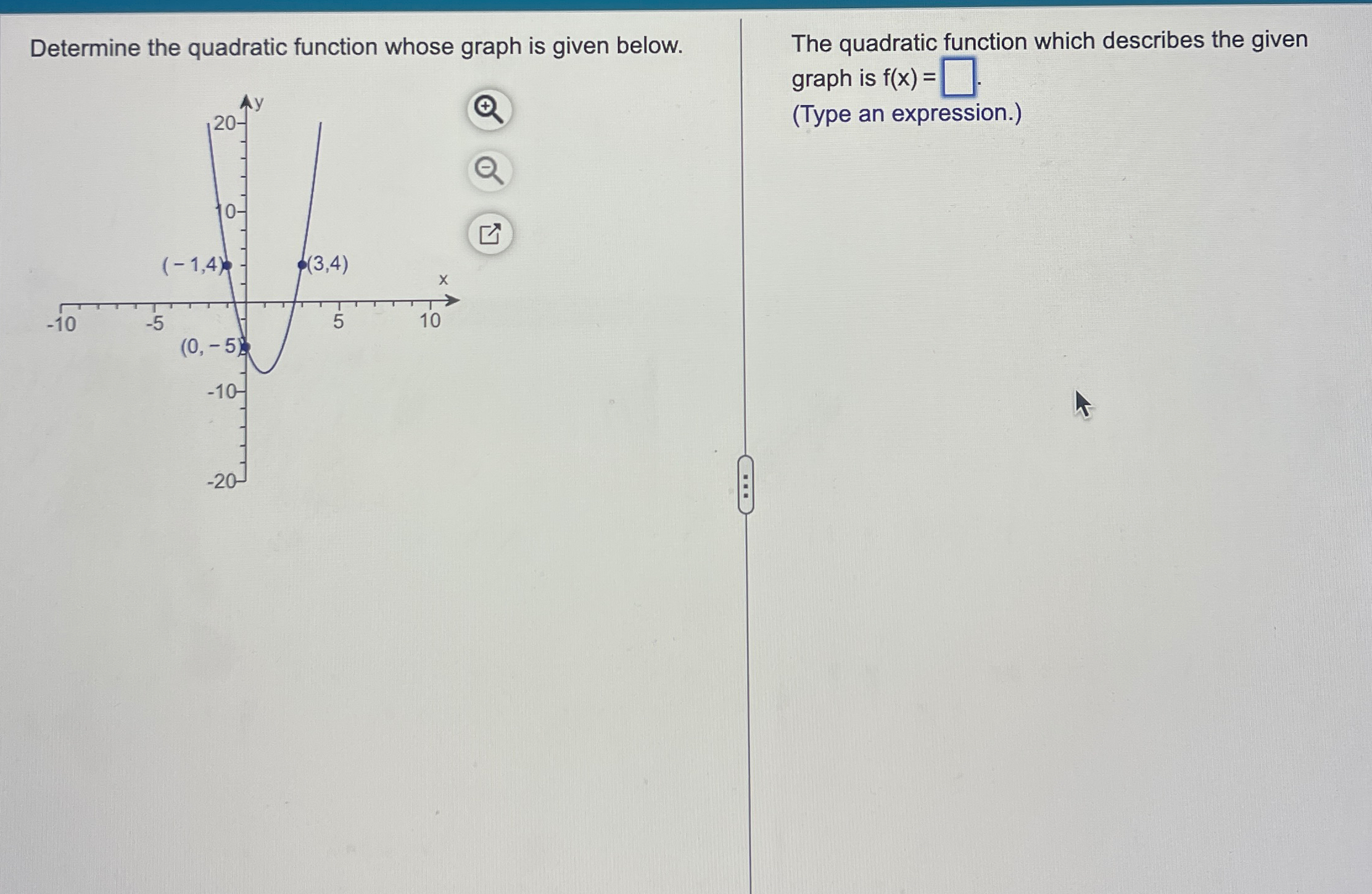 Solved Determine the quadratic function whose graph is given | Chegg.com