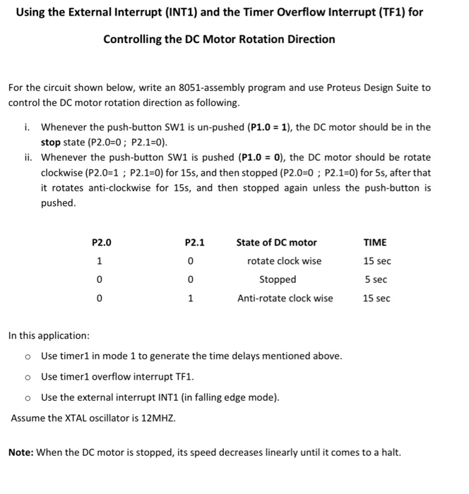 Using the External Interrupt (INT1) and the Timer | Chegg.com