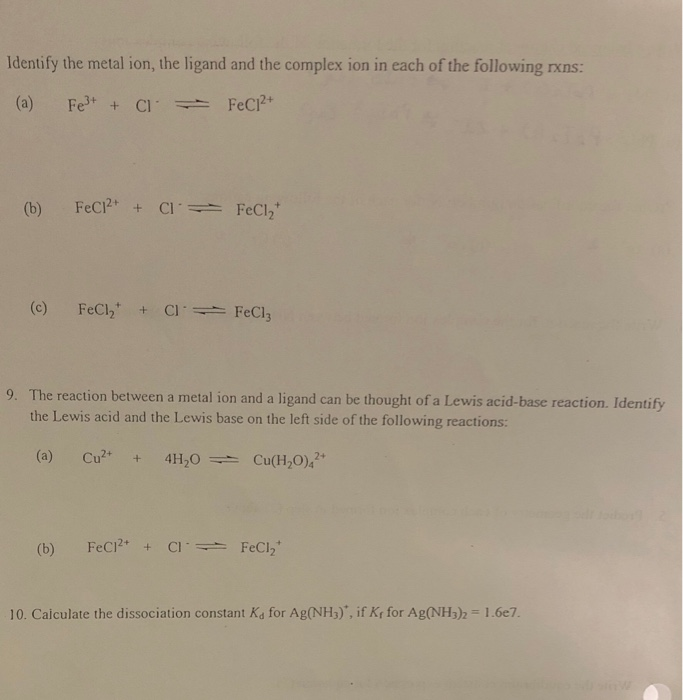 Solved Identify the metal ion, the ligand and the complex | Chegg.com