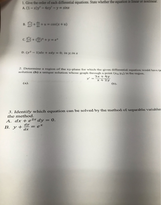 Solved 1. Give the order of each differential equations. | Chegg.com