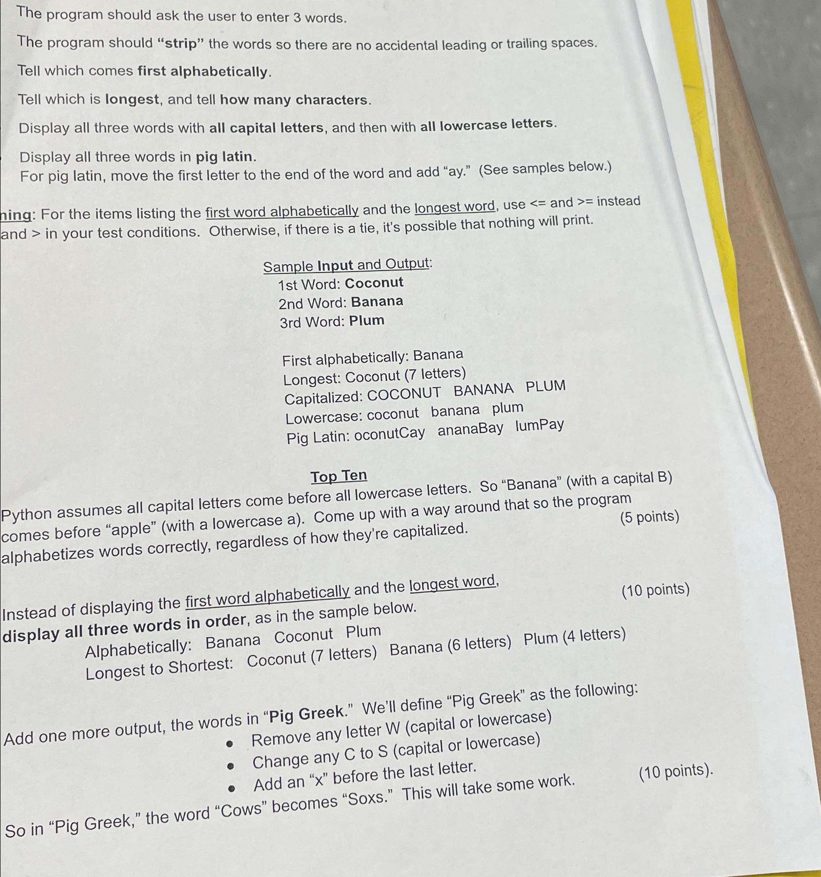 Solved The program should ask the user to enter 3 ﻿words.The | Chegg.com