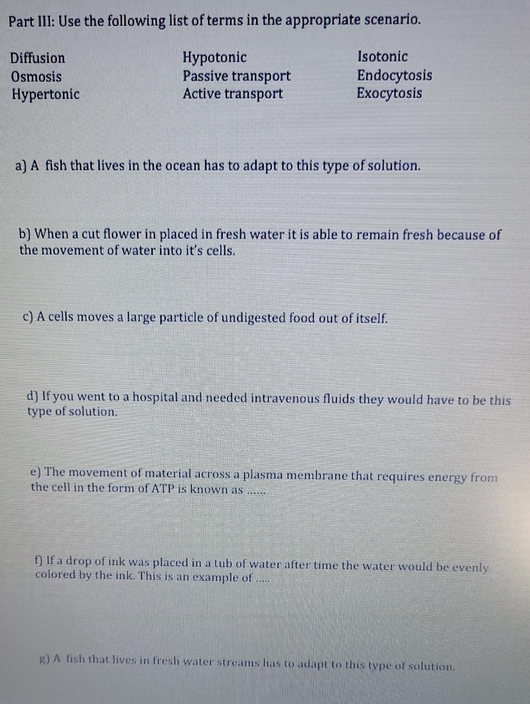 Solved Part III: Use the following list of terms in the | Chegg.com