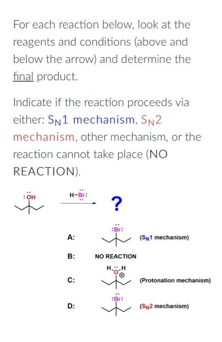 Solved For each reaction below, look at the reagents and | Chegg.com
