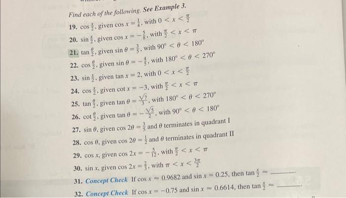Solved Find each of the following. See Example 3. 19. cos2x, | Chegg.com