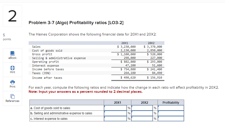 Problem 3-7 (Algo) ﻿Profitability ratios [LO3-2]The | Chegg.com