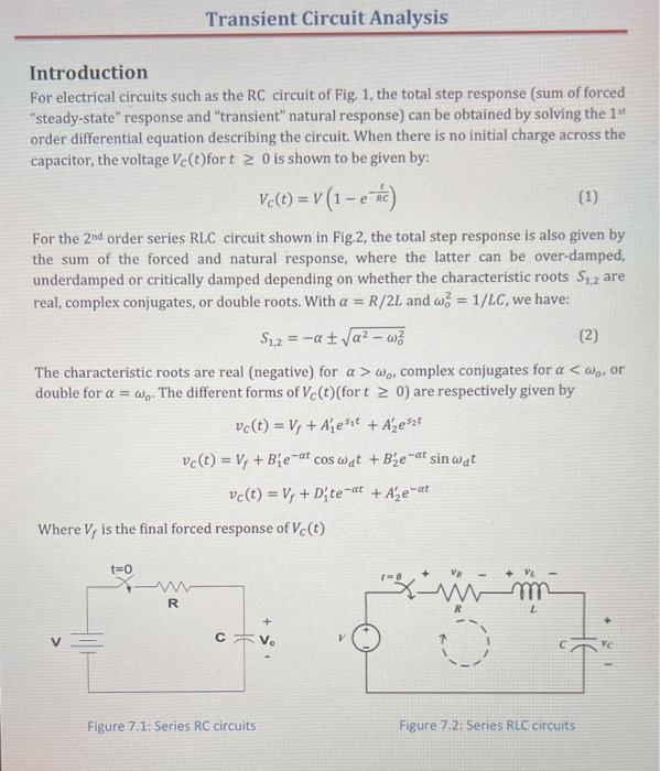 Solved Transient Circuit Analysis Introduction For | Chegg.com