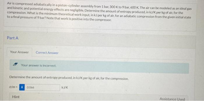 Solved Air is compressed adiabatically in a piston-cylinder | Chegg.com