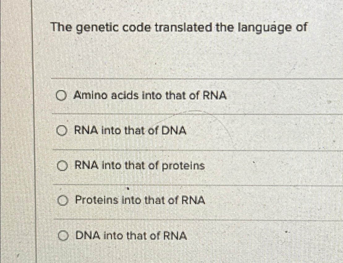Solved The genetic code translated the language ofAmino | Chegg.com