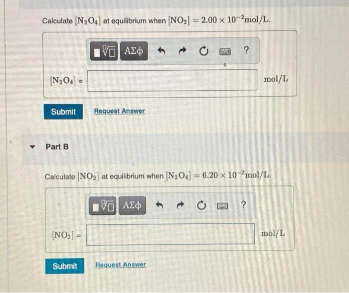 Solved Calculate (N204) at equilibrium when (NO2) = 2.00 x | Chegg.com