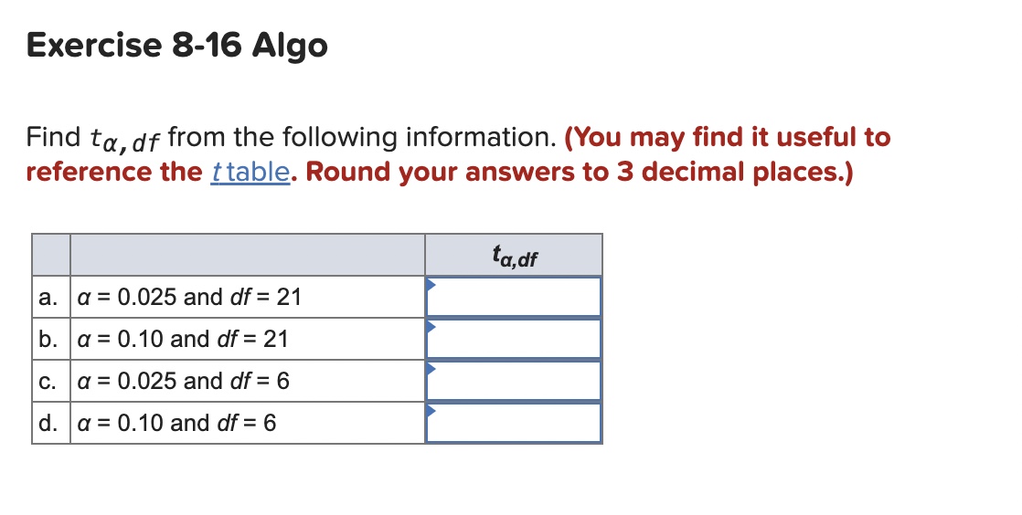 Solved Find t\alpha ,df from the following information. (You | Chegg.com