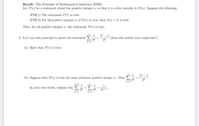 Solved Recall: (The Principle of Mathematical Induction | Chegg.com