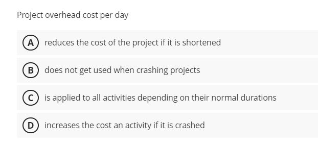 Solved Project overhead cost per dayreduces the cost of the | Chegg.com