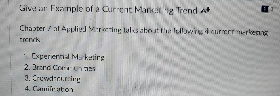 Solved Give an Example of a Current Marketing TrendChapter 7 | Chegg.com