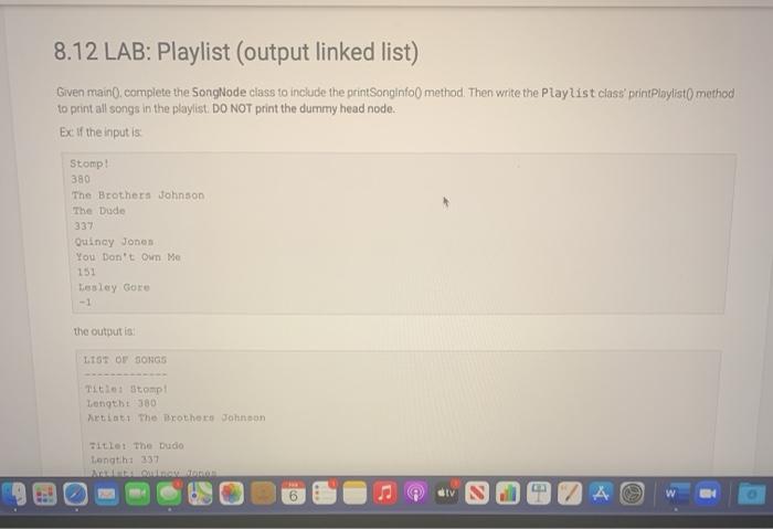 Solved 812 Lab Playlist Output Linked List Given Maino 