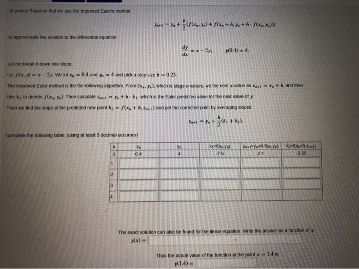Solved (5 points) Suppose that we use the Improved Euler's | Chegg.com