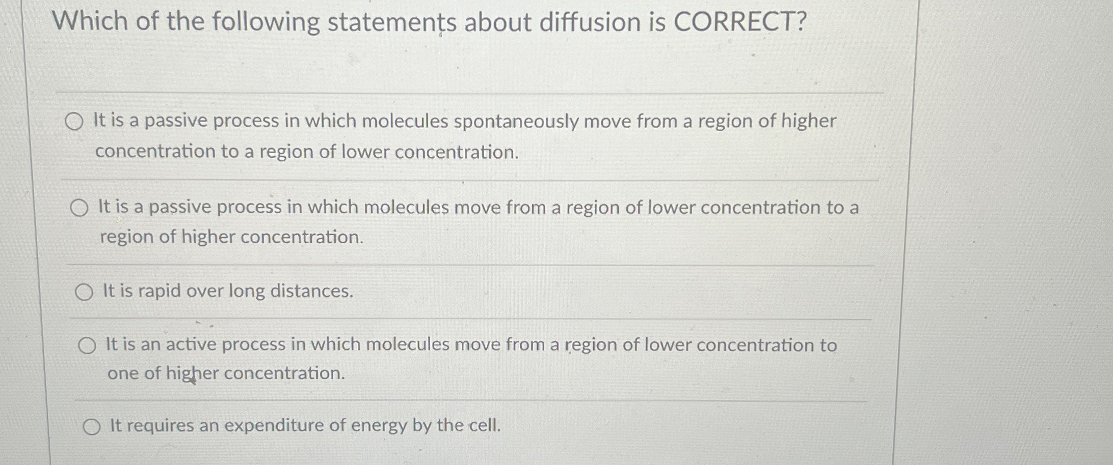 Solved Which of the following statements about diffusion is | Chegg.com
