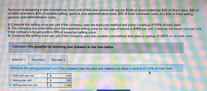 Solved Techcom is designing a new smartphone. Each unit of | Chegg.com