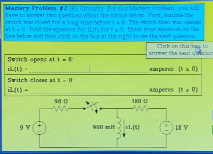 Solved Mastery Problem #2 (RL Circuits). For this Mastery | Chegg.com