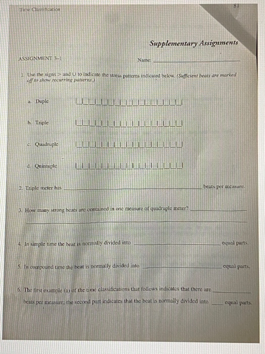 Time Classification Supplementary Assignments | Chegg.com
