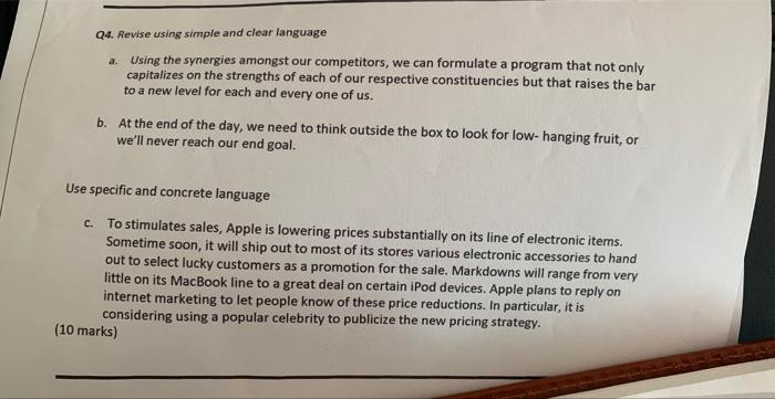 Q4. Revise using simple and clear language a. Using | Chegg.com