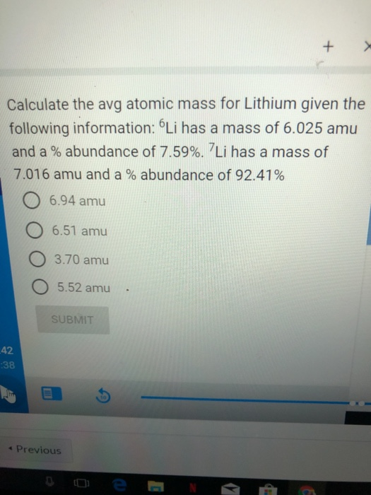 Solved + > Calculate the avg atomic mass for Lithium given | Chegg.com
