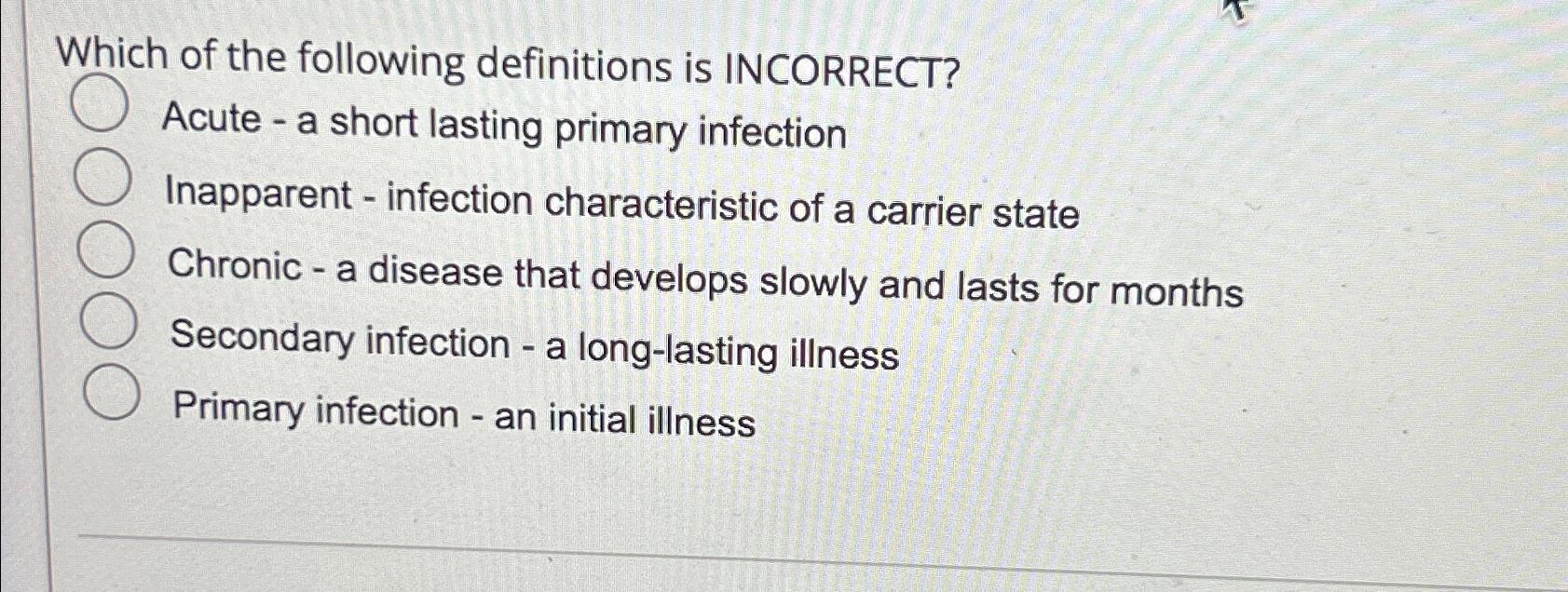 Solved Which of the following definitions is INCORRECT?Acute | Chegg.com