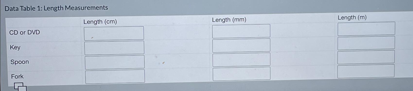 Solved Data Table 1: Length MeasurementsCD or | Chegg.com