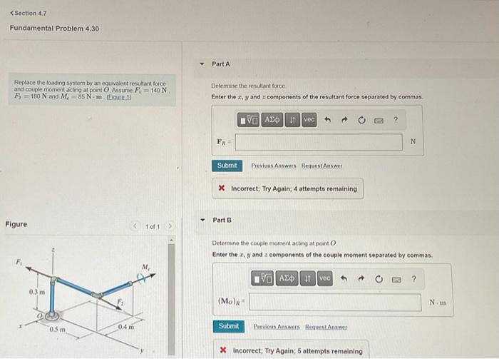 Solved Fundamental Problem 4.30 Part A Replace the loading | Chegg.com
