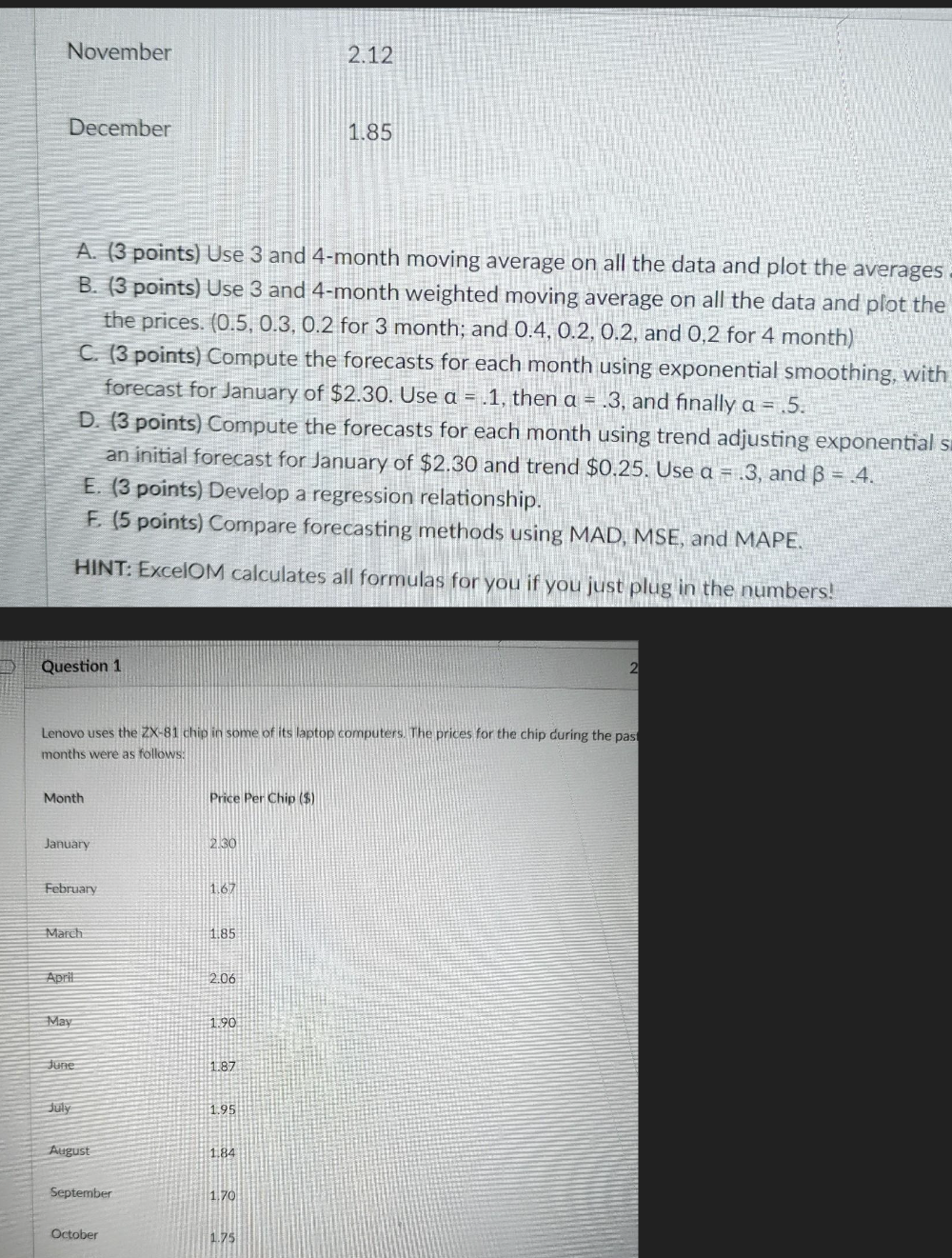 Solved A. (3 points) Use 3 and 4-month moving average on all | Chegg.com