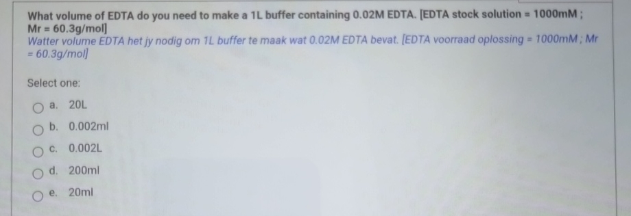 Solved What volume of EDTA do you need to make a 1L ﻿buffer | Chegg.com