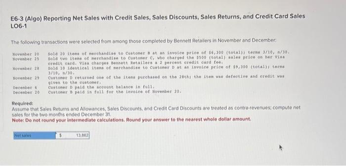 Solved E6-3 (Algo) Reporting Net Sales with Credit Sales, | Chegg.com