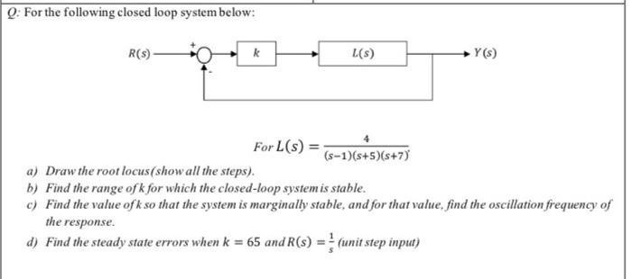 Solved Q: For the following closed loop system below: For | Chegg.com