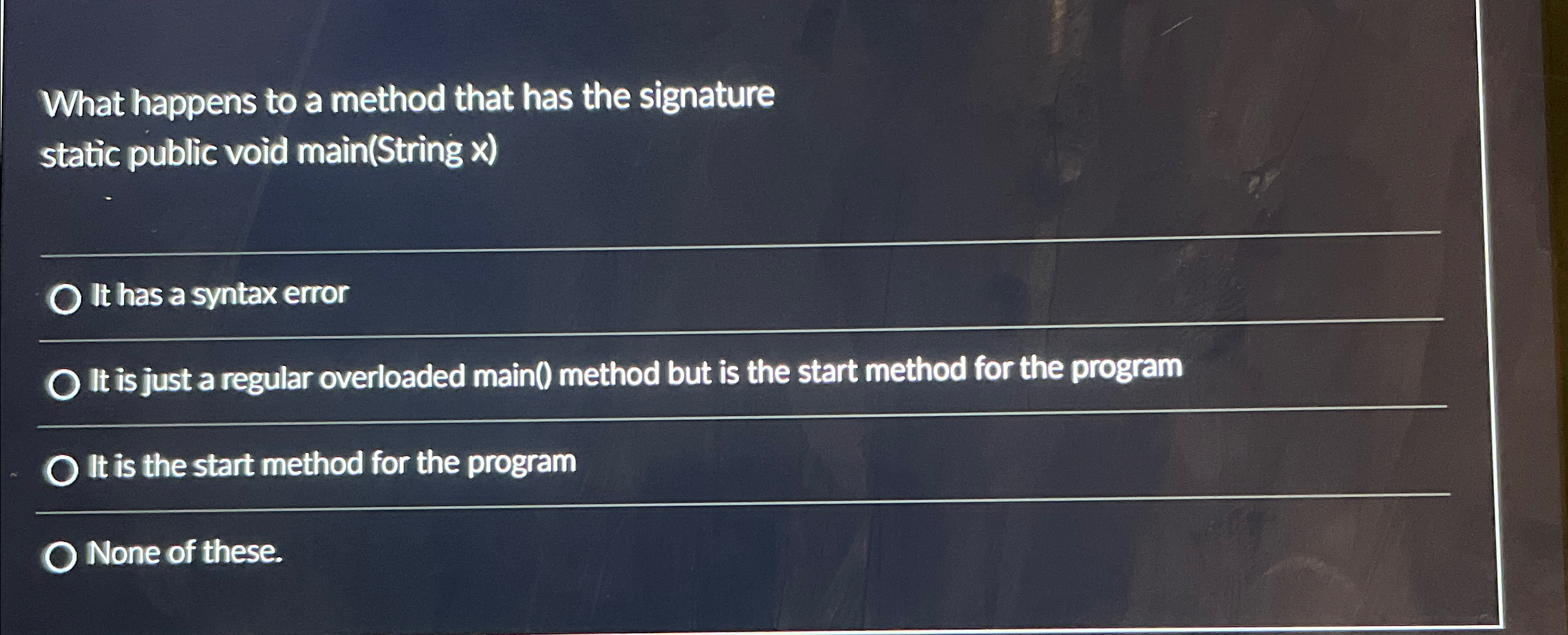 Solved What happens to a method that has the signature | Chegg.com