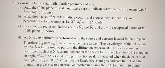 Solved 3) Consider a bec crystal with a lattice parameter of | Chegg.com
