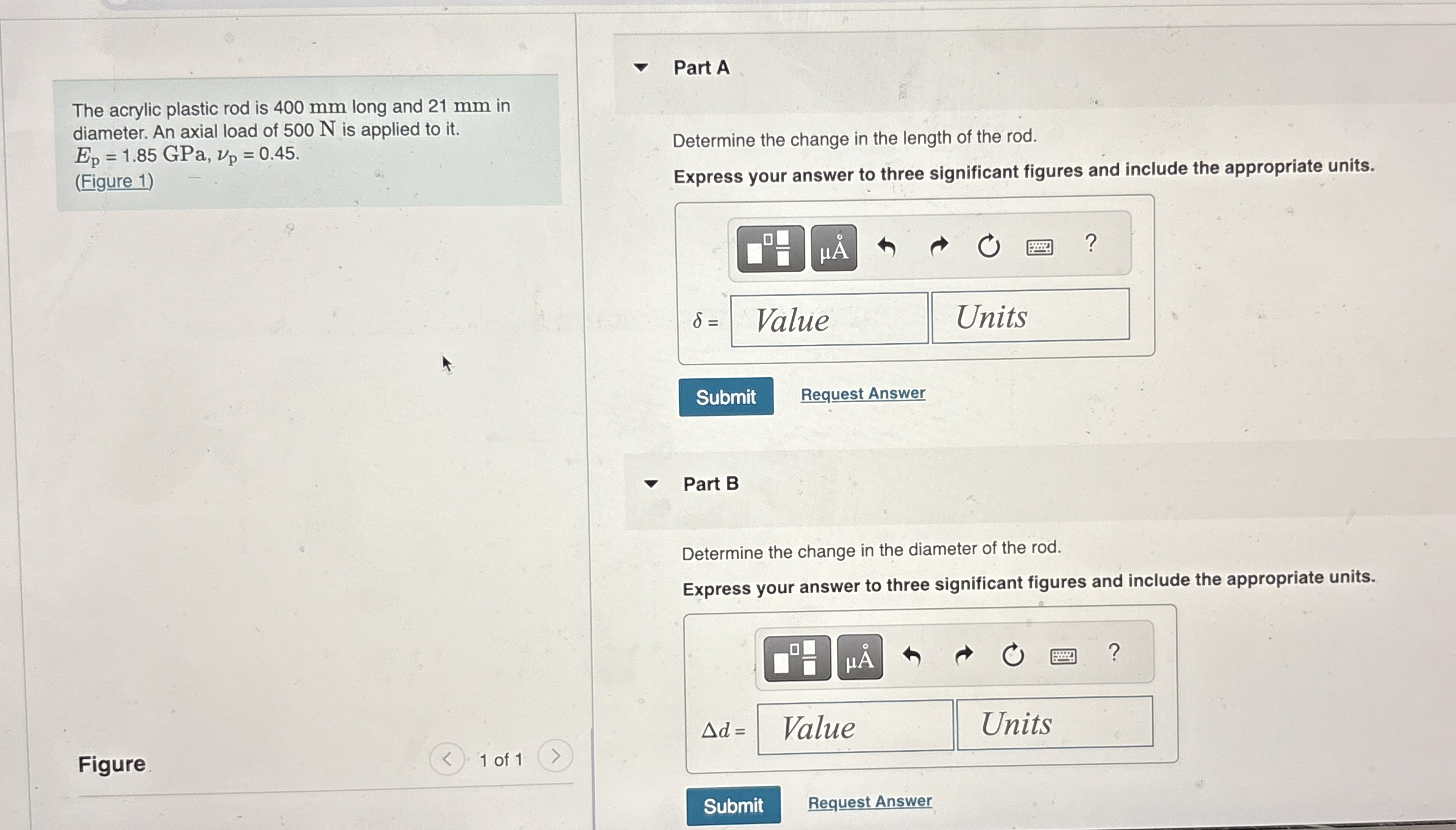 Solved The acrylic plastic rod is 400 ﻿mm long and 21 ﻿mm in | Chegg.com