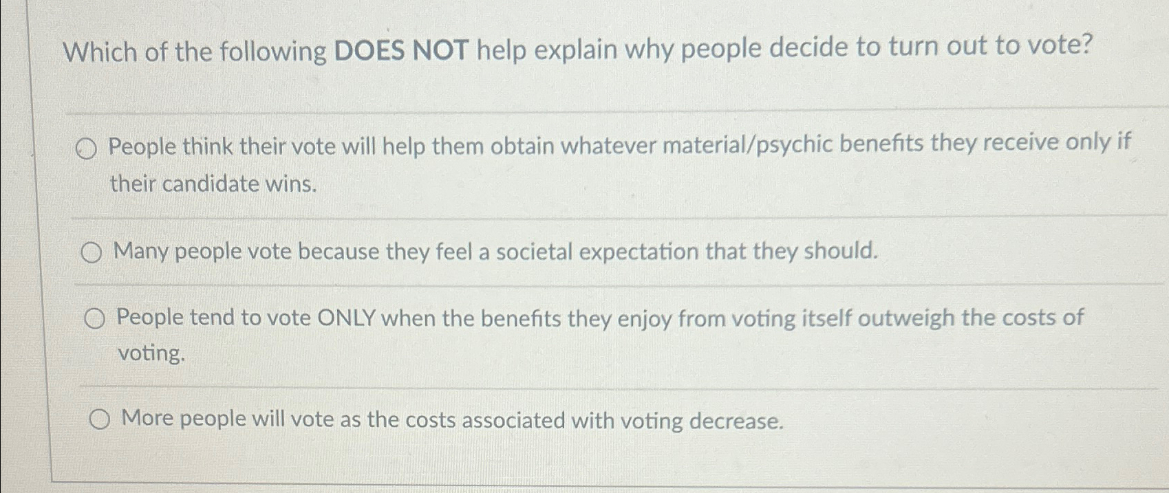 Solved Which of the following DOES NOT help explain why | Chegg.com