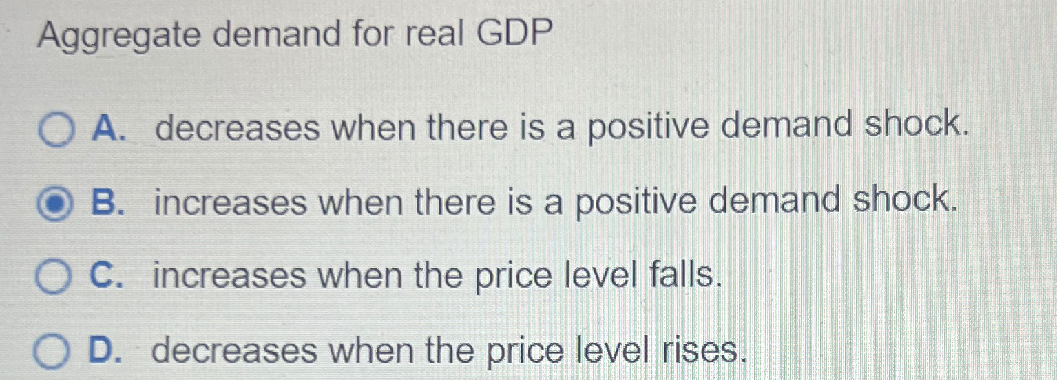 Solved Aggregate demand for real GDPA. ﻿decreases when there | Chegg.com