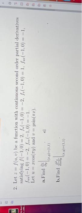 Solved 2. Let z=f(u,v) be a function with continuous second | Chegg.com