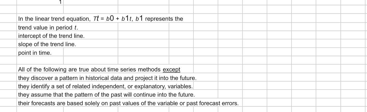Solved In the linear trend equation, Tt=b0+b1t,b1 | Chegg.com