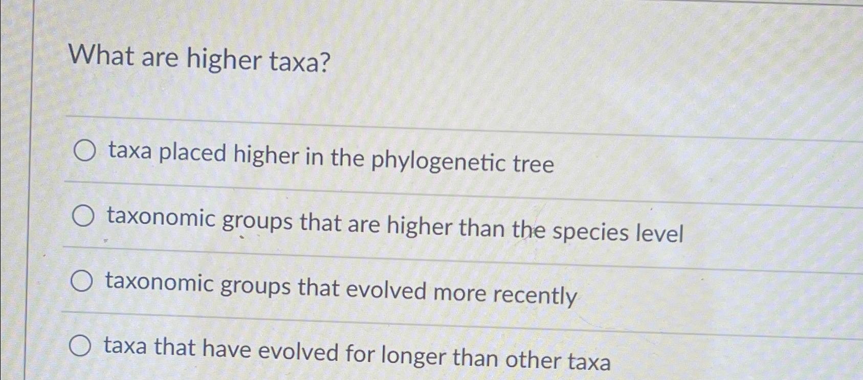 Solved What are higher taxa?taxa placed higher in the | Chegg.com