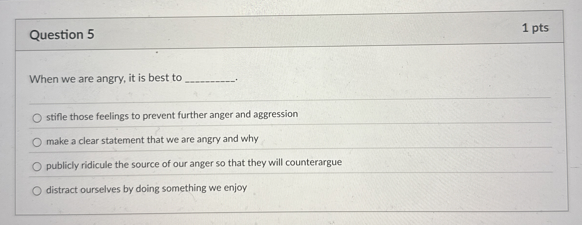 High Quality SOLUTION Question 51 ﻿ptsWhen we are angry, it is best to | Chegg.com
