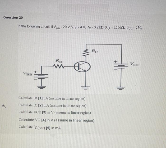 Solved In the following circuit, if VCC=20 V, VBB=4 | Chegg.com