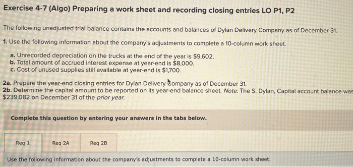 Solved Exercise 4-7 (Algo) Preparing a work sheet and | Chegg.com