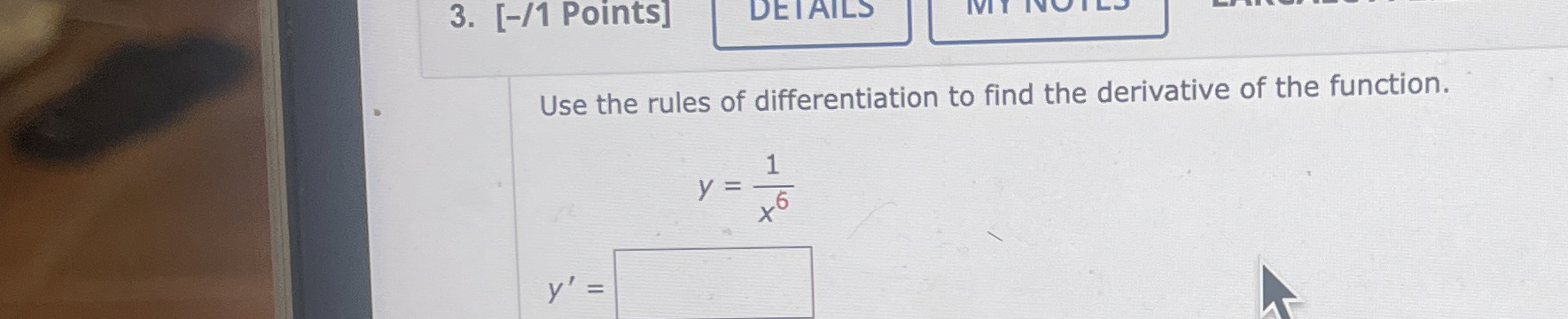 Solved [-/1 ﻿Points]DEIAILSUse the rules of differentiation | Chegg.com