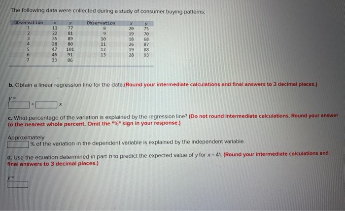 Solved The following data were collected during a study of | Chegg.com